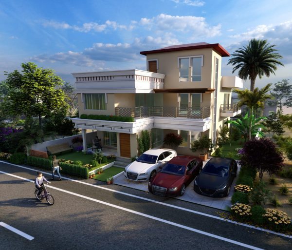 Modern house plan with 4 bed room, open kitchen and dining, puja space ...